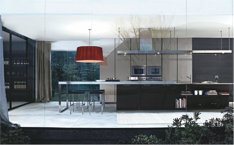 Set for the kitchen in lacquer finish with open shelves Matrix, Varenna ...