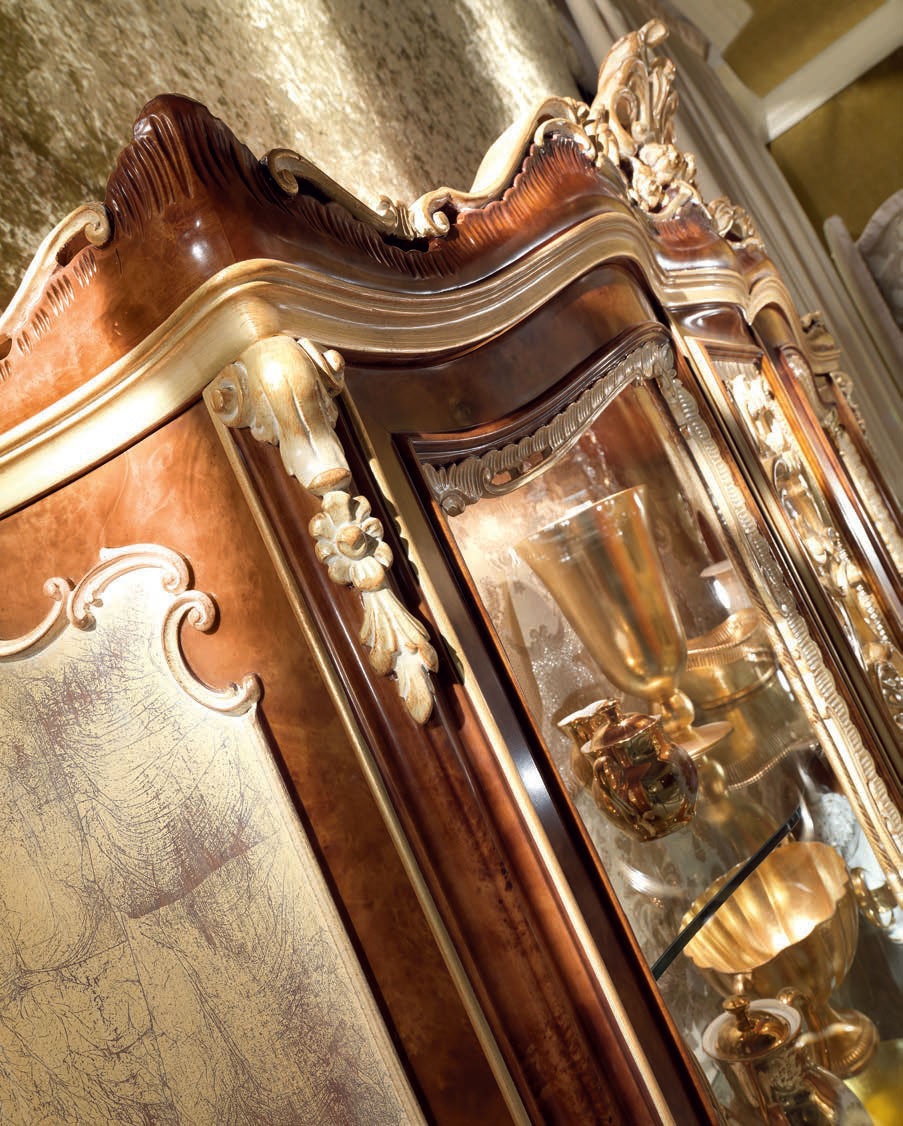 Sideboard with glass doors and shelves, body made of natural wood ...