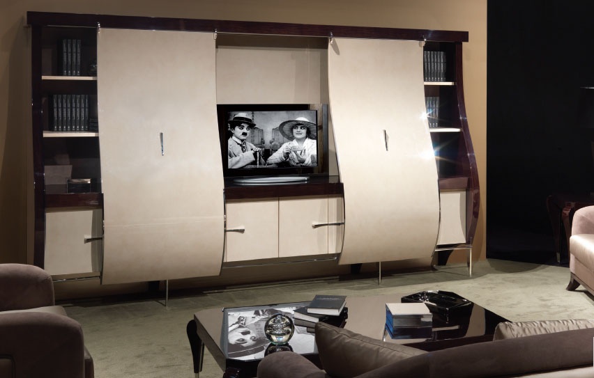 The bookcase under the TV from wood on steel legs Pegaso, Turri ...