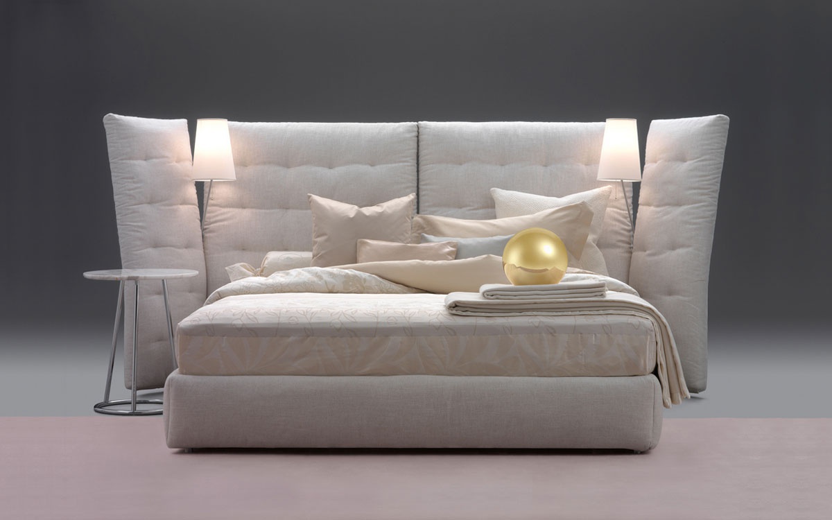 Double bed upholstered in leather or fabric Angle, Flou - Luxury furniture MR