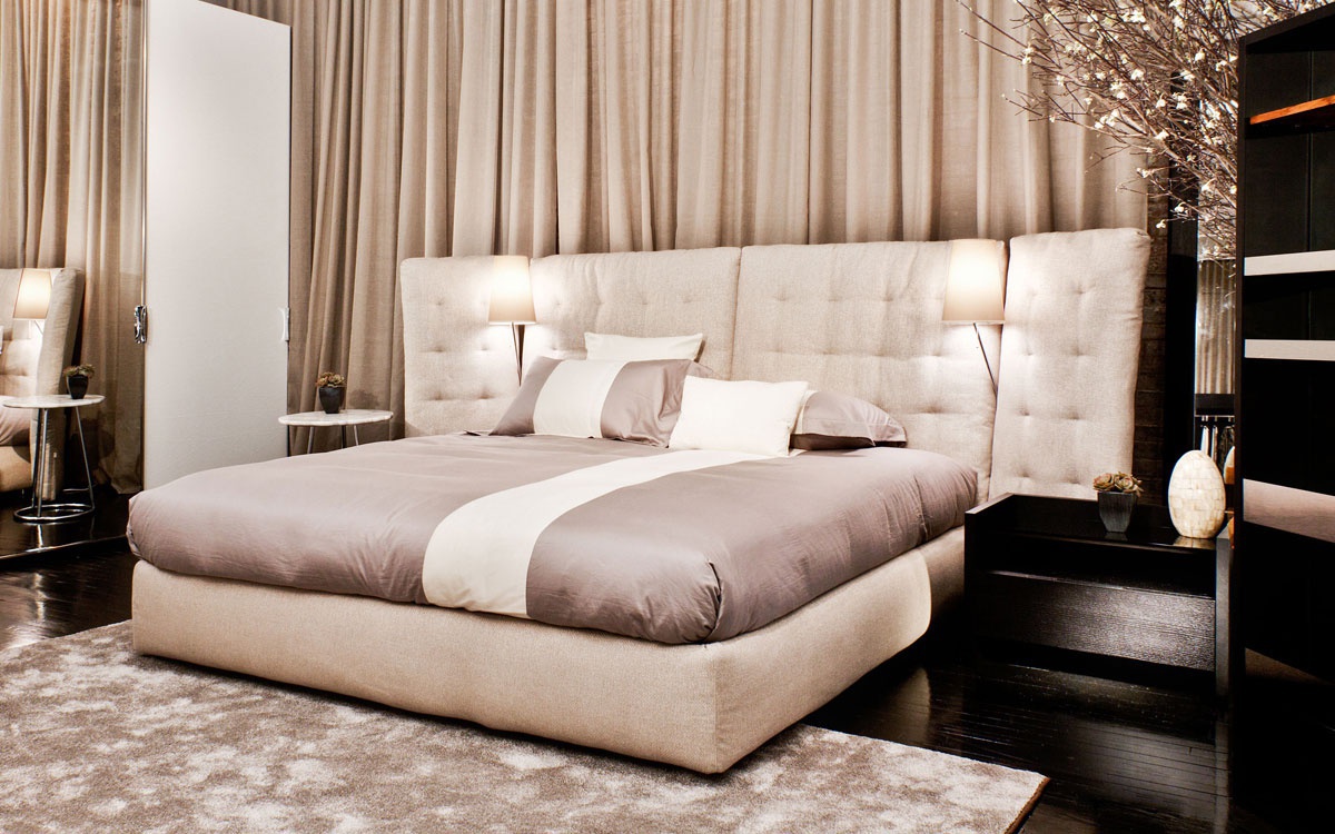 Double bed upholstered in leather or fabric Angle, Flou - Luxury ...