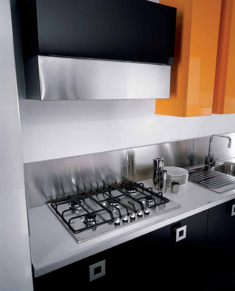 Kitchen (Suite kitchen) natural wood with accessories made of steel ...